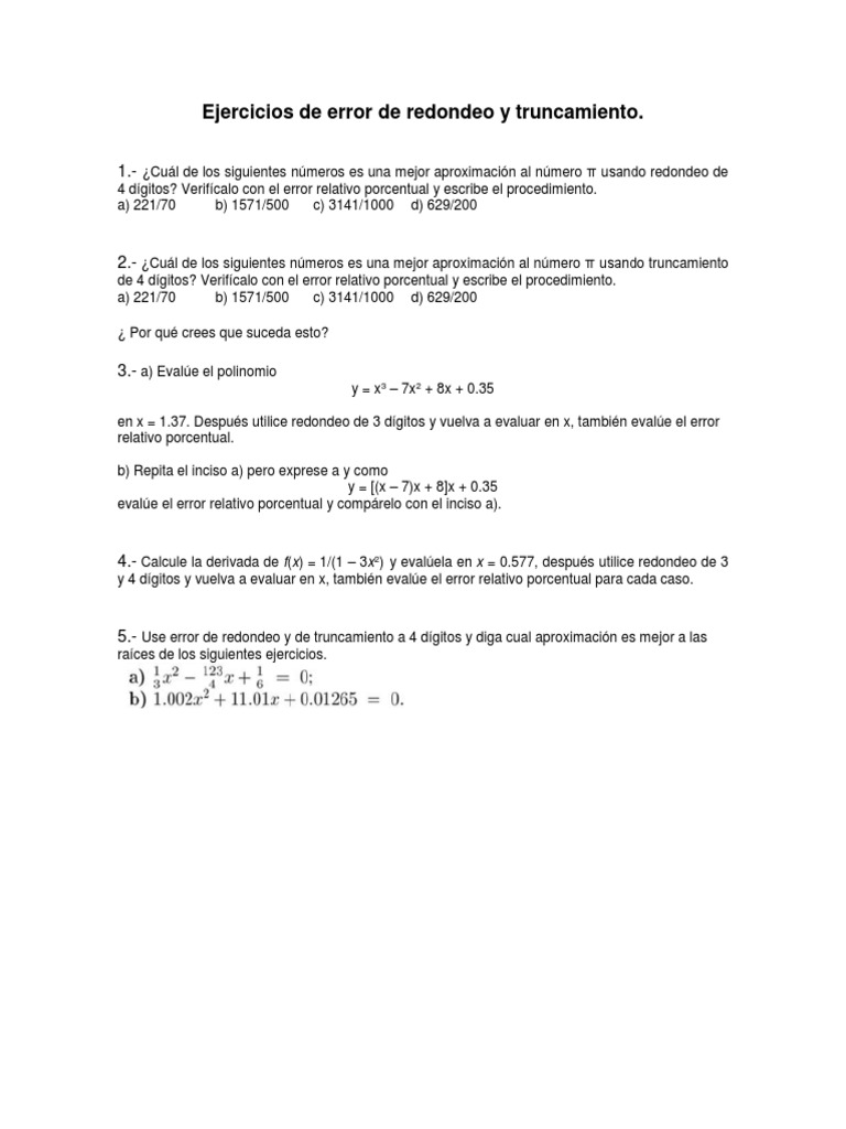 Error de Redondeo y Truncamiento. | PDF
