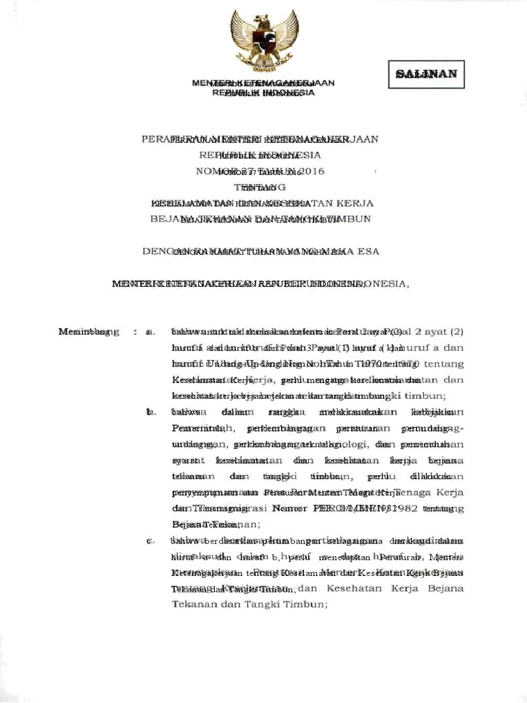 Permen - 37 - 2016 - Tanki Timbun Dan Bejana Tekan | PDF