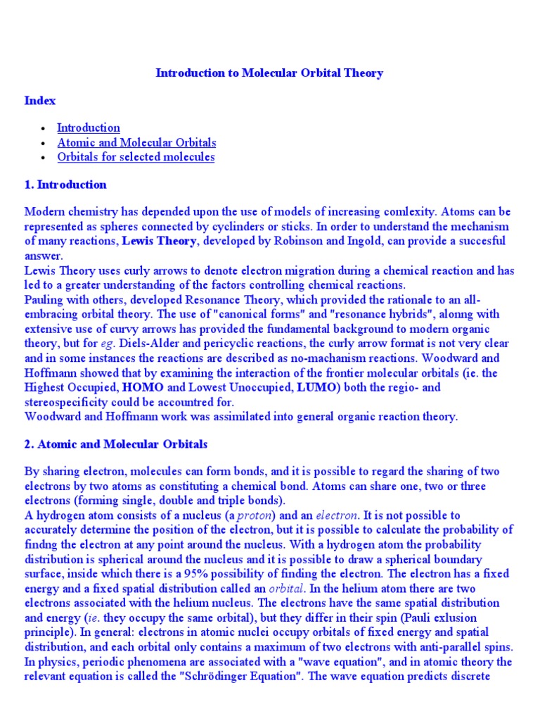 Introduction To Molecular Orbital Theory Pdf Molecular Orbital