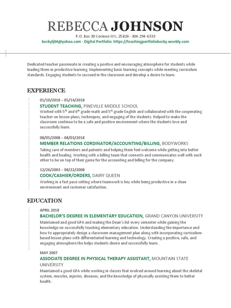 Beckys Resume | PDF | Teachers | Curriculum