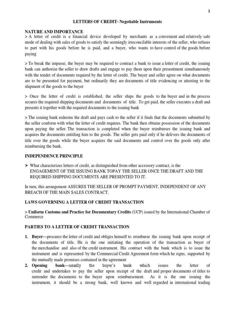 Law - Commercal Law - LETTERS of CREDIT | PDF | Letter Of Credit ...