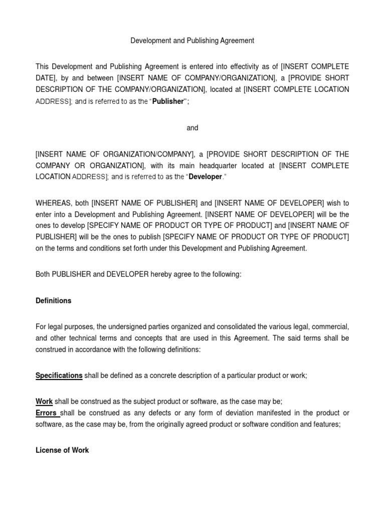 Development and Publishing Agreement | Download Free PDF | Contractual ...