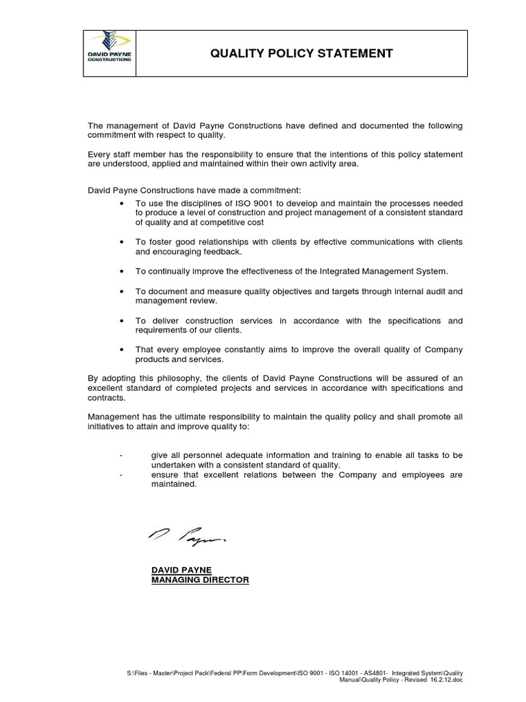 Quality Policy - Revised | PDF