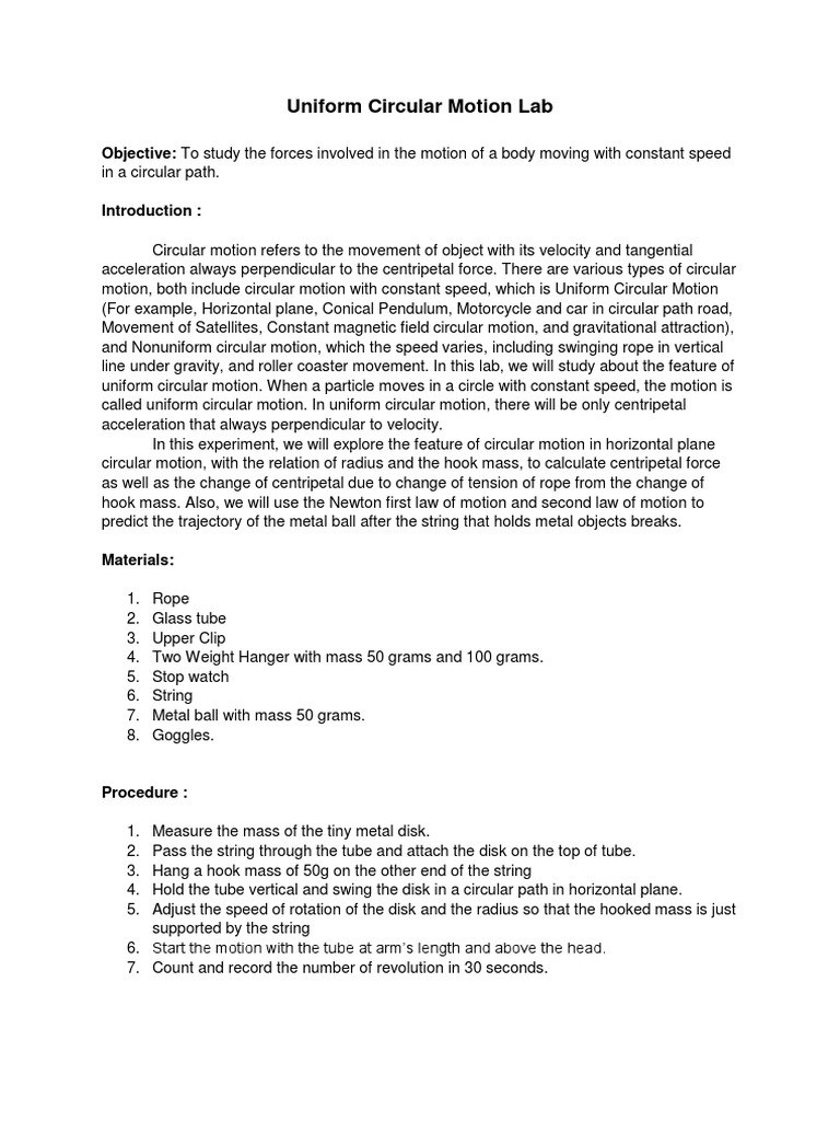 Physics Lab: Uniform Circular Motion | PDF | Acceleration | Tension ...