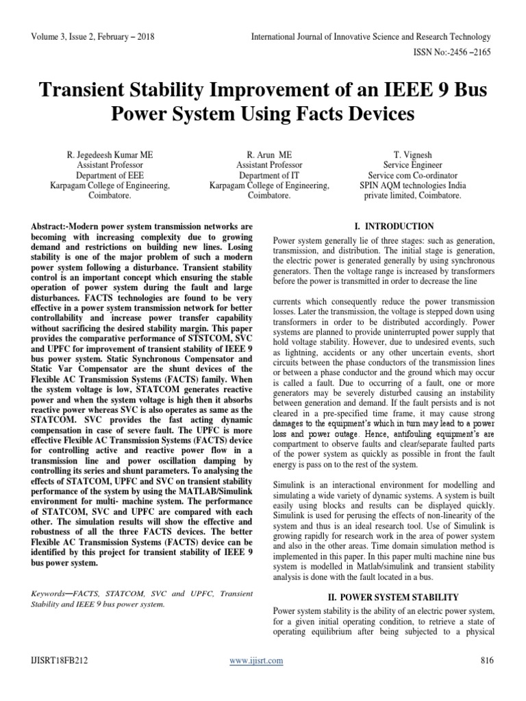 Transient Stability Improvement of An IEEE 9 Bus | Download Free PDF ...