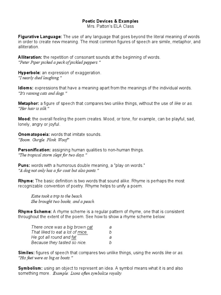 Poetic Devices and Examples PDF | PDF | Rhyme | Poetry