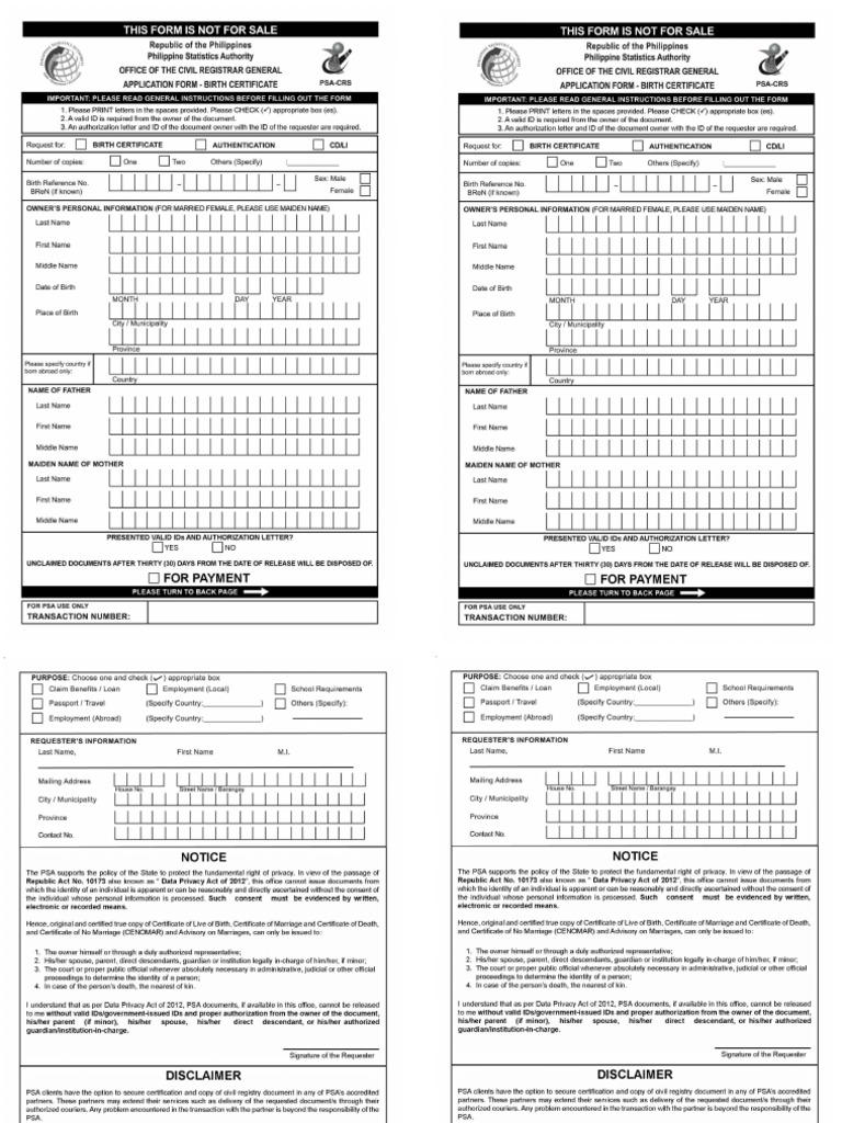 PSA Form | PDF