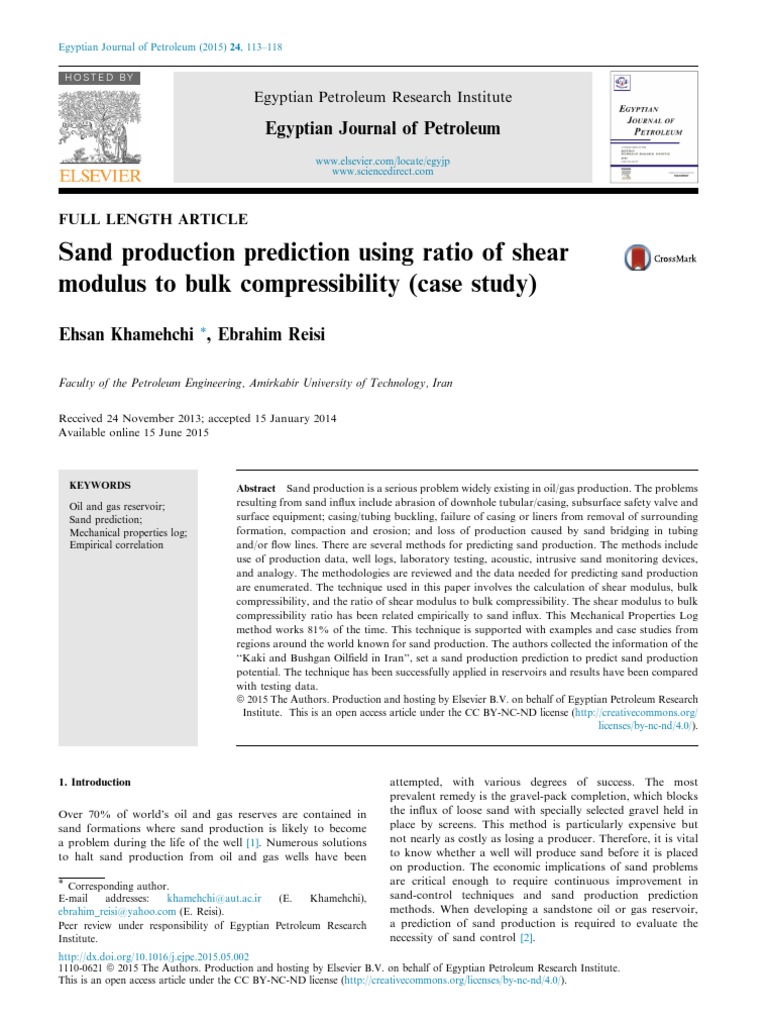 Sand Production Prediction Using Ratio of Shear Modulus To Bulk Compressibility (Case Study ...