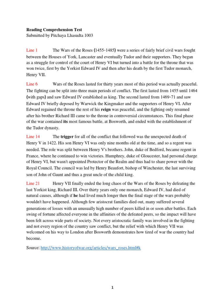 Reading Comprehension Test | PDF | Wars Of The Roses | House Of York