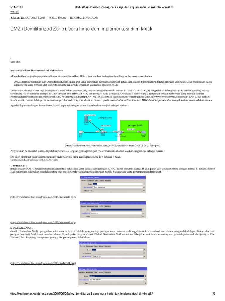DMZ (Demilitarized Zone), Cara Kerja Dan Implementasi Di Mikrotik | PDF