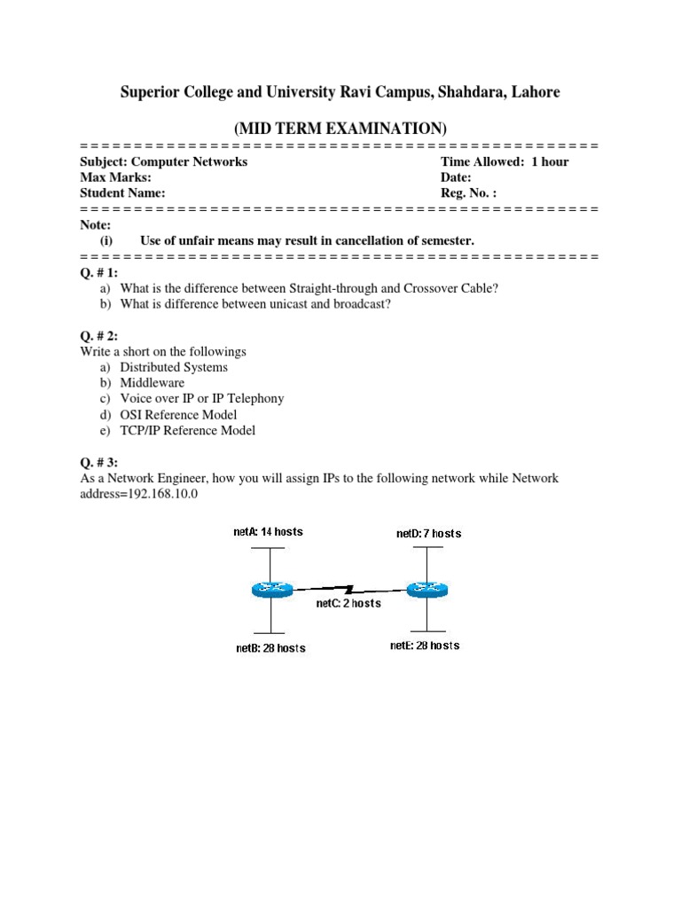 Mid Term Computer Networks | PDF