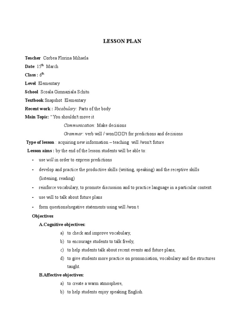 6th Grade Lesson Plan: Future Predictions | PDF | Question | Vocabulary