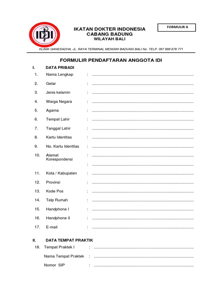 Formulir Pendaftaran Anggota Idi Baru | PDF