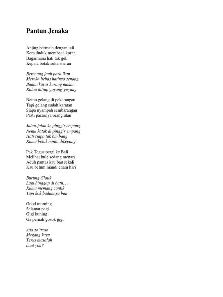 Pantun Jenaka dan Nasehat Lucu | PDF | Memasak, Makanan, & Anggur | Puisi