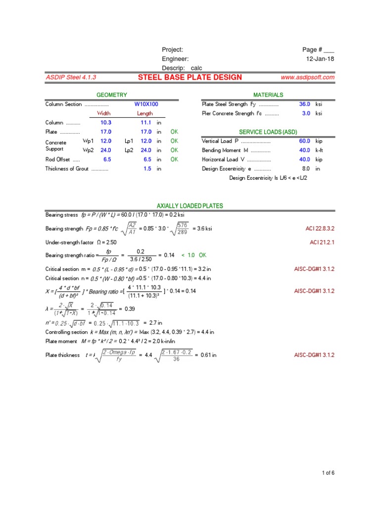 Steel Base Plate Design | PDF | Column | Concrete