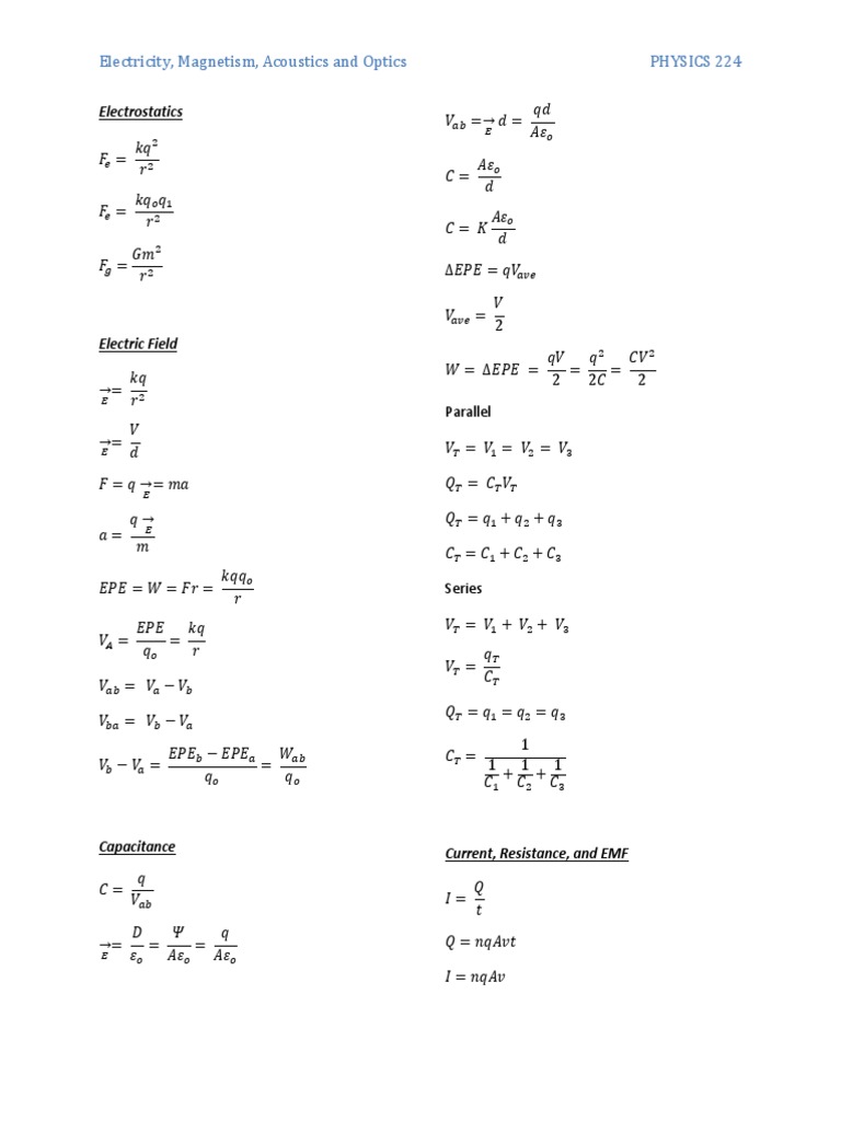 Electricity, Magnetism, Acoustics and Optics Physics 224 ...