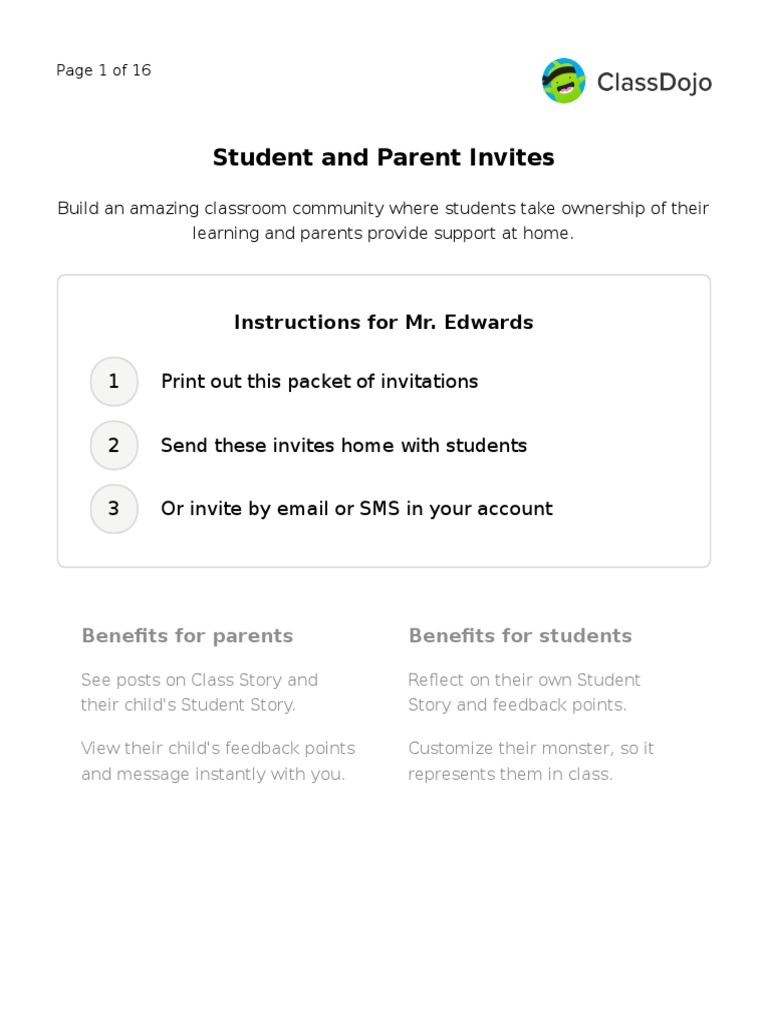 ClassDojo Parent and Student Invites For Year 10 | PDF | Companies ...
