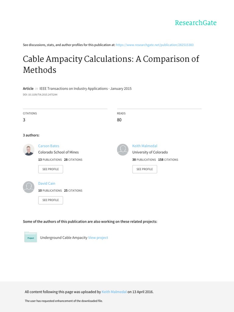 Cable Ampacity Calculations A Comparison of Methods | PDF | Electrical ...