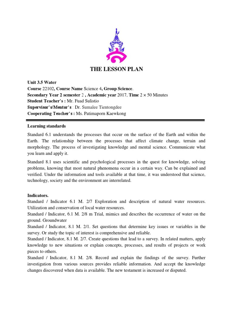 The Lesson Plan: Sumalee Tientongdee | PDF | Water Cycle | Water