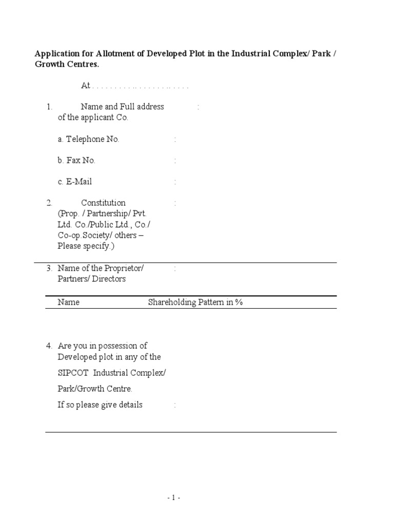 SIPCOT Land Allotment Form | PDF | Partnership | Joint Venture