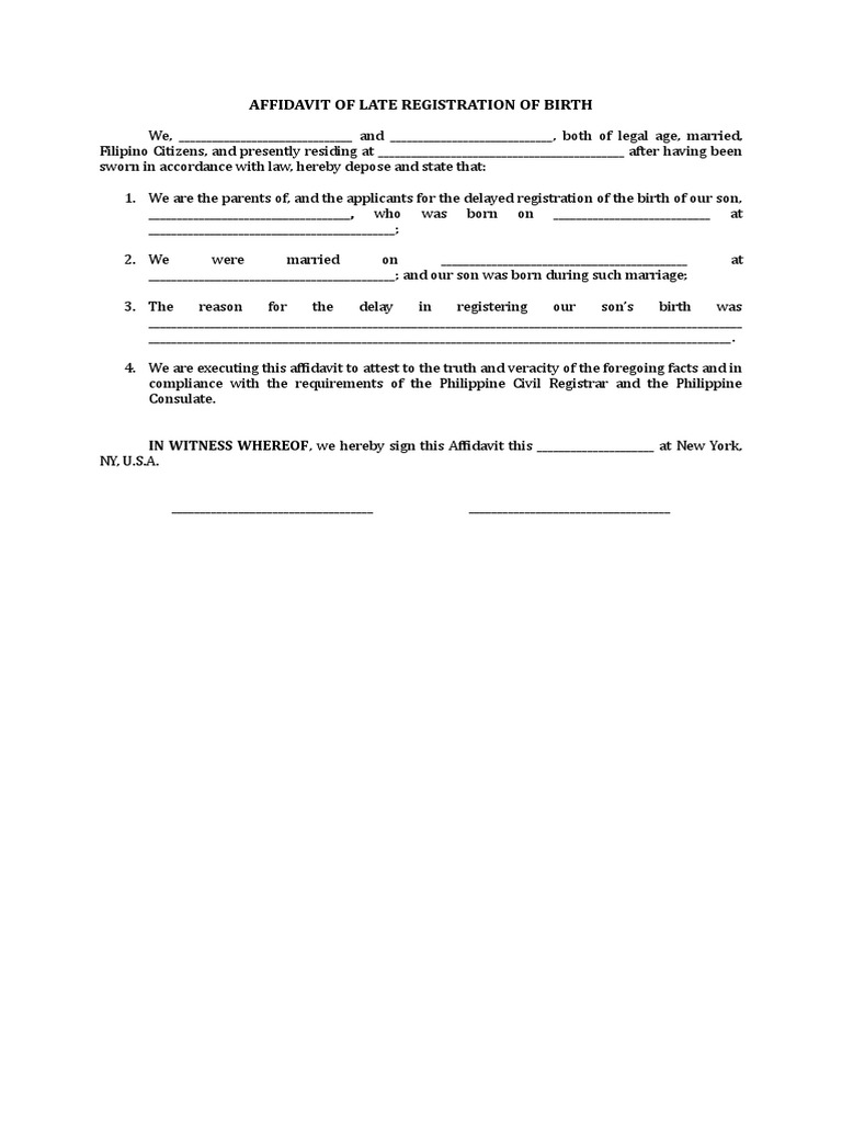 Affidavit of Delayed Registration of Birth | PDF