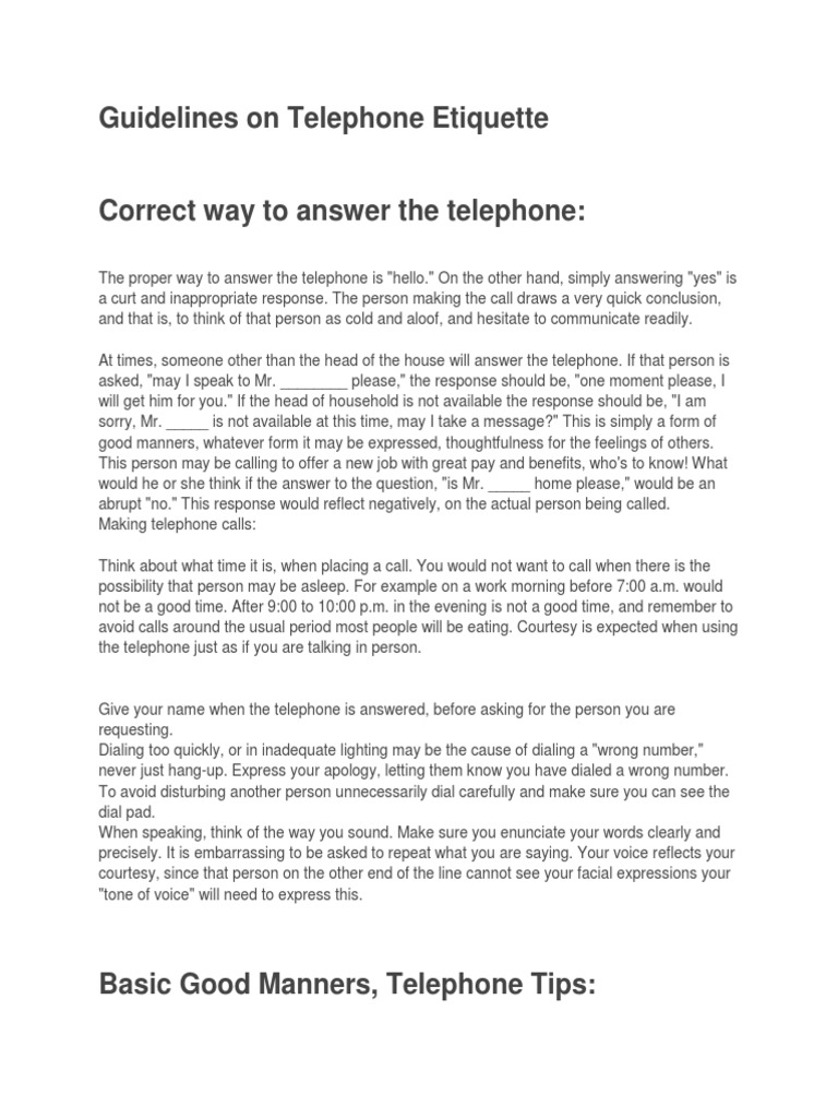 Guidelines On Telephone Etiquette Offline Read and Practice Test | PDF ...