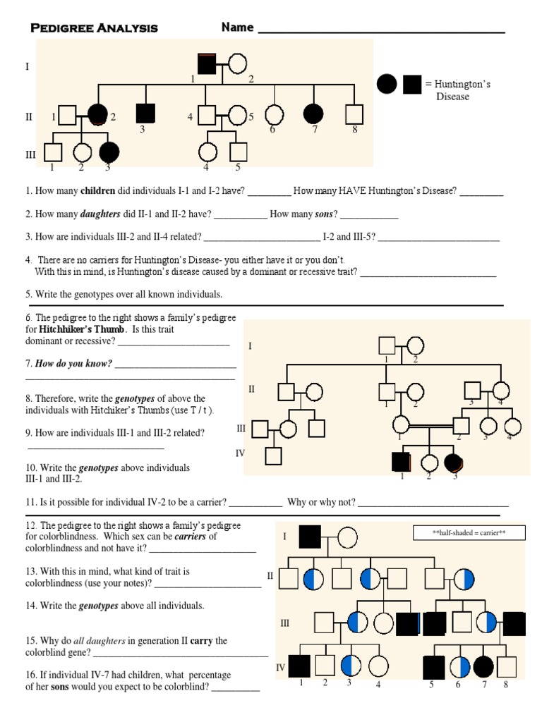 Pedigree Analysis Practice: Inheritance Patterns in Families | PDF ...