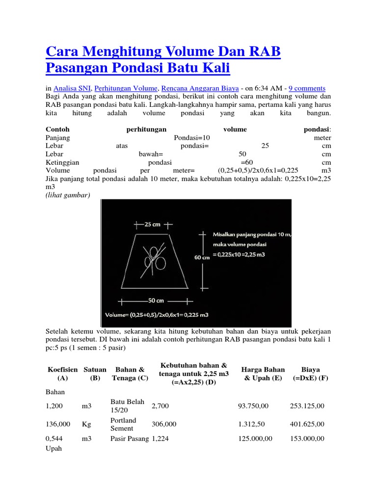Cara Menghitung Volume Dan RAB Pasangan Pondasi Batu Kali | PDF