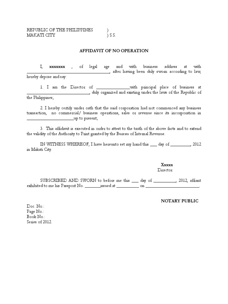 Affidavit of No Operation | PDF