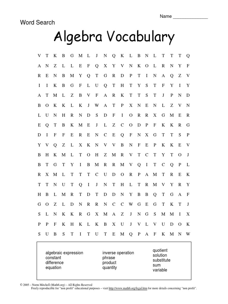Word Search | PDF | Equations | Algebra
