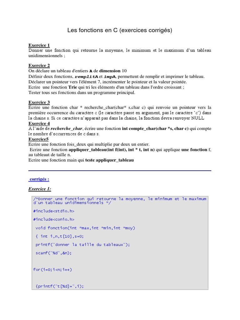 Les Fonctions en C | PDF | Pointeur (programmation) | C (Langage de programmation)