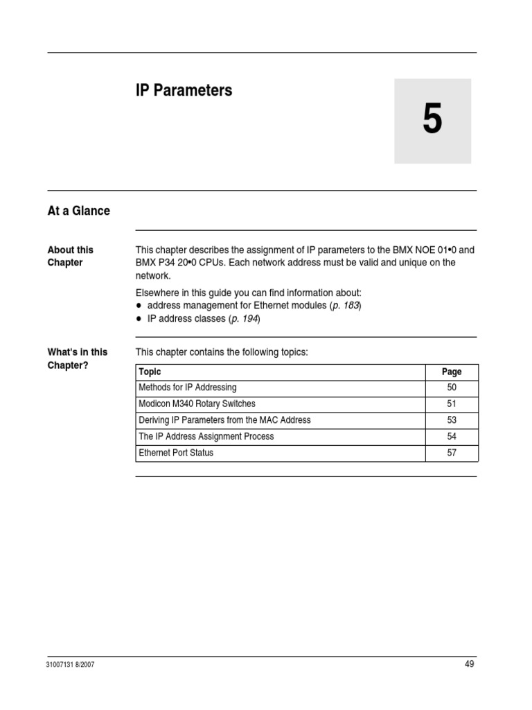 Modicon M340 IP Addressing Guide | PDF | Ip Address | Network Switch