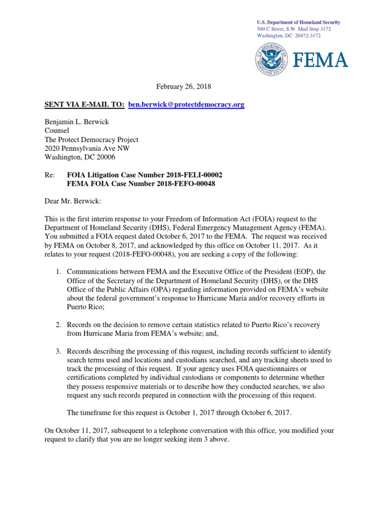 Response From FEMA Regarding FEMA Data | PDF | Federal Emergency ...