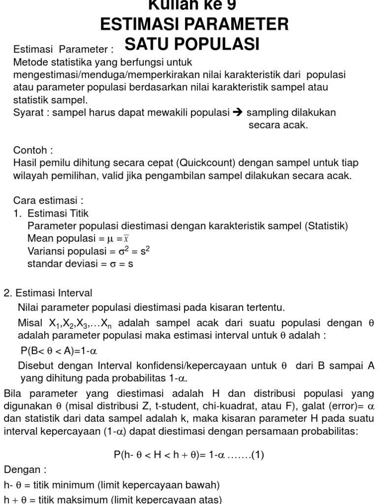 Estimasi Parameter Satu Populasi | PDF | Metode & Bahan Ajar