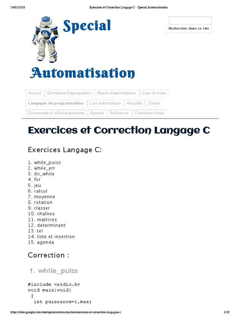 Exercices de Programmation en C | PDF | C (Langage de programmation ...