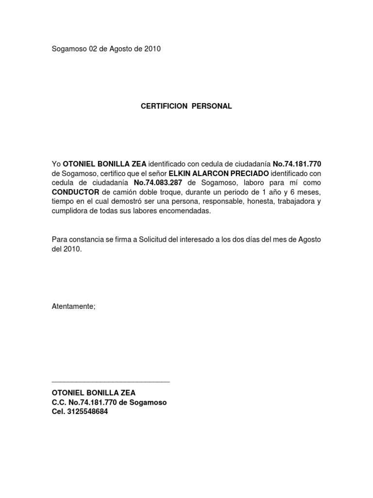 Certificacion Personal | PDF