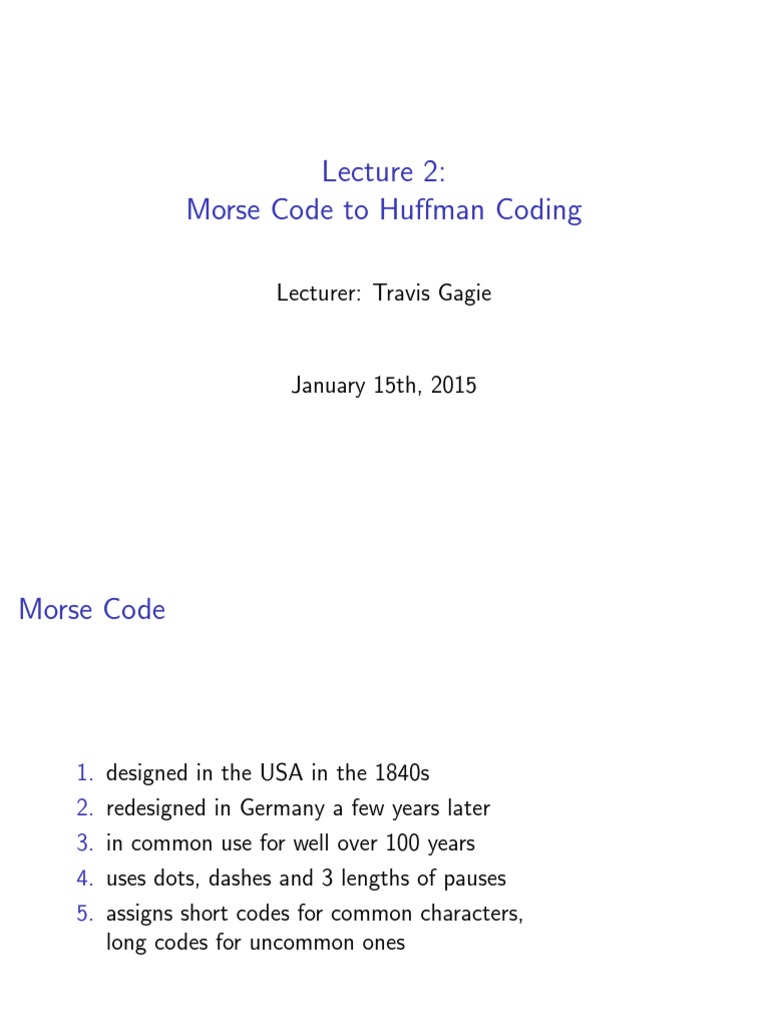 Morse & Huffman Coding Explained | PDF | Code | Algorithms And Data ...