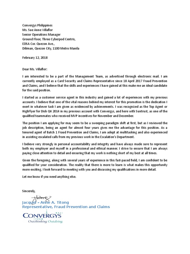 Ate Anne Cover Letter | PDF