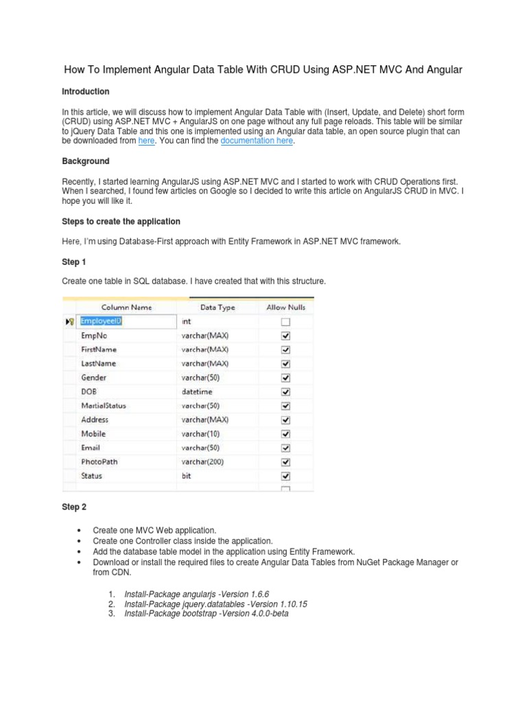 How To Implement Angular Data Table With Crud Using Asp Pdf Angular