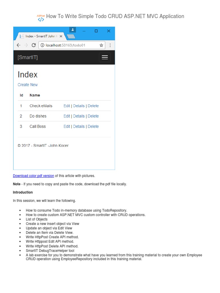 How To Write Simple Todo CRUD ASP | PDF | Application Programming Interface | Databases