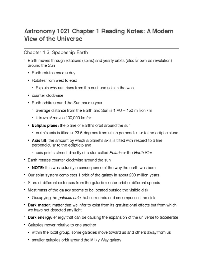 Astronomy 1021 Chapter 1 Reading Notes: A Modern View of The Universe | PDF