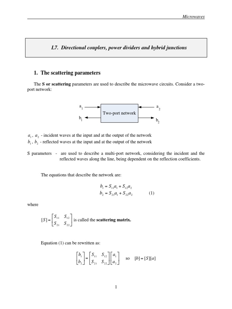 L7. Directional Couplers, Power Dividers and Hybrid Junctions | PDF ...