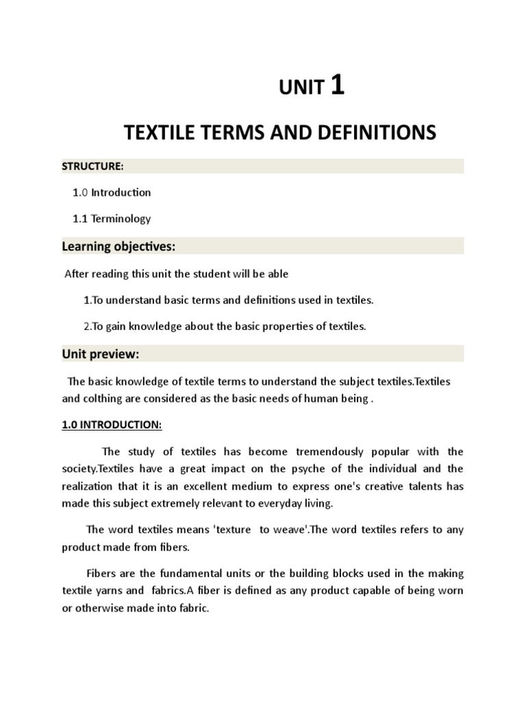 Basic Textile Terms and Definitions | PDF | Yarn | Textiles