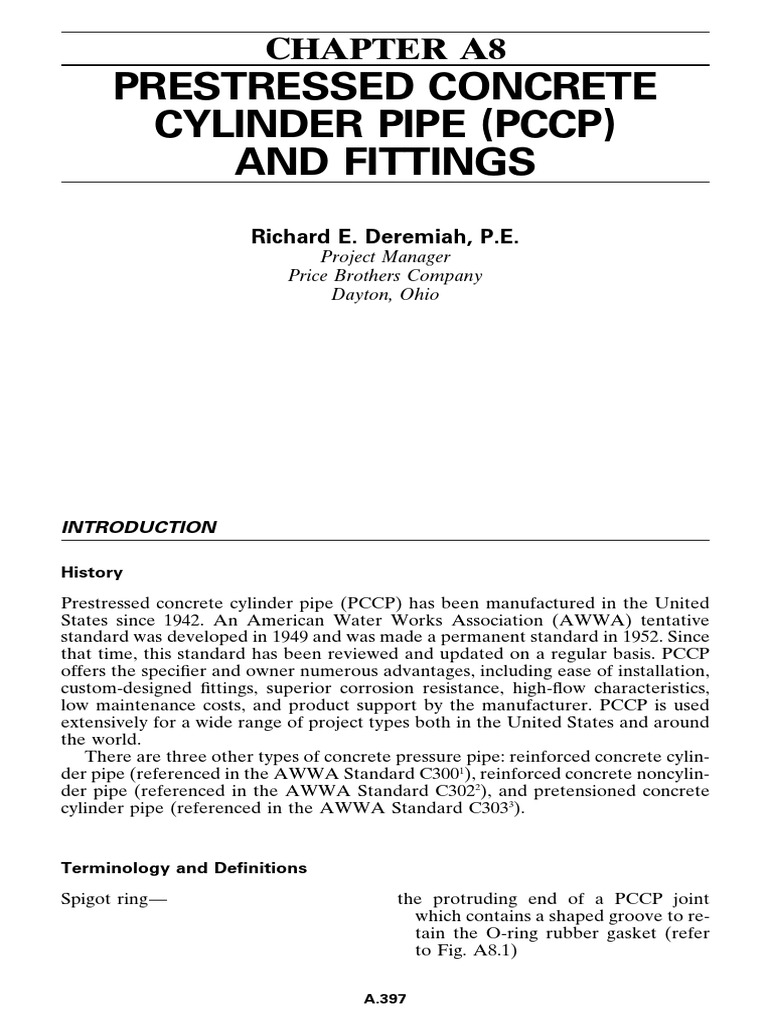 Chapter A8-Prestressed Concrete Cylinder Pipe (PCCP) and Fittings PDF ...