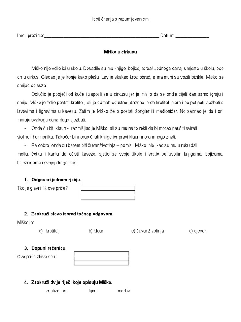 Citanje S Razumijevanjem - 4NL - Mare | PDF