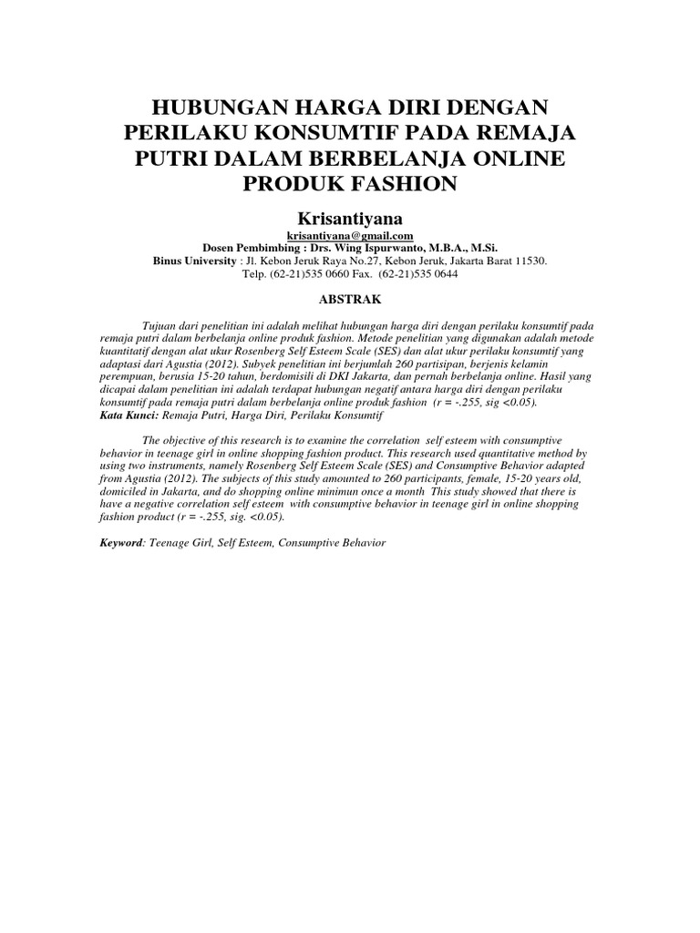 Hubungan Harga Diri Dengan Prilaku Konsumtif | PDF | Ilmu Sosial