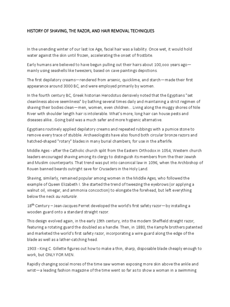 History of Shaving, The Razor, and Hair Removal Techniques | PDF ...