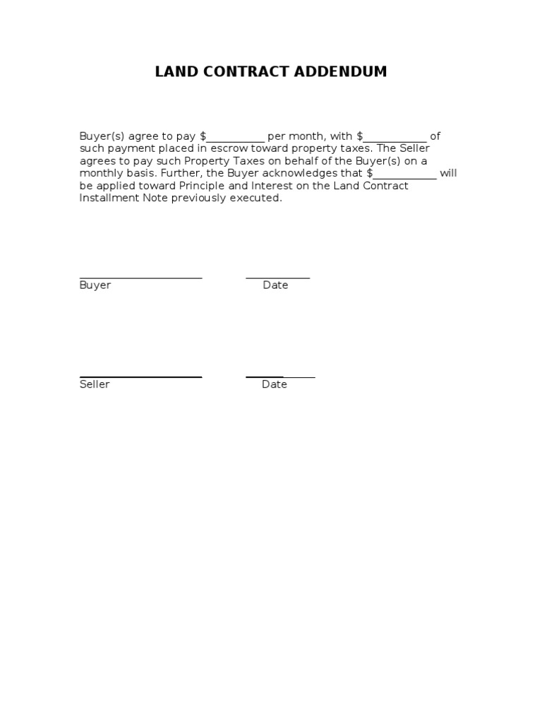 Land Contract Addendum Template | PDF | Business Law | Real Estate Law