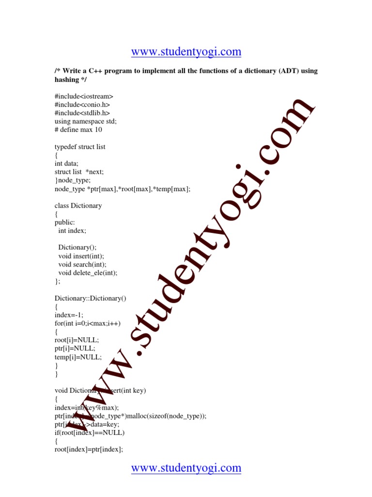 Write A C Program To Implement All The Functions Of A Dictionary Adt 5059