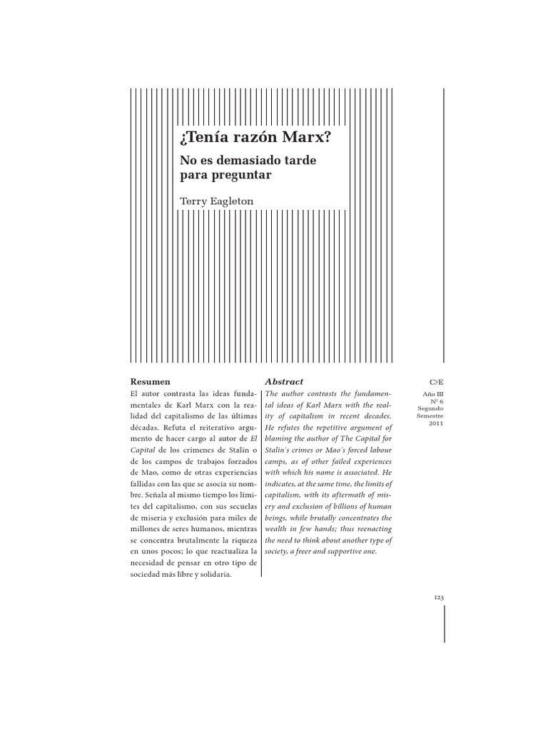 EAGLETON Terry Tenia Razon Marx | PDF | marxismo | Capitalismo